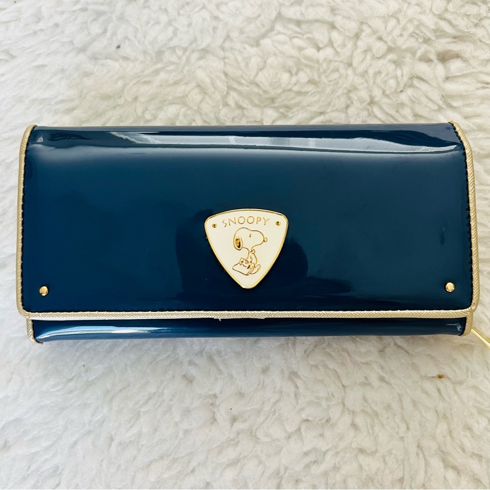 Snoopy Patent Leather Blue Long Wallet - Gem